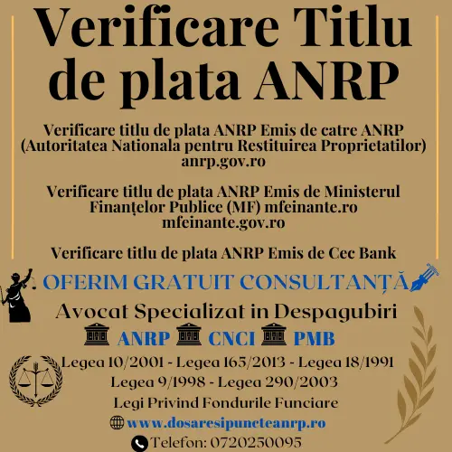 Verificare Titlu de plata ANRP - Titluri Verificarea Despagubirilor
